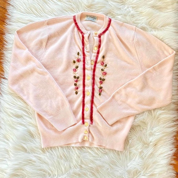 Vintage | Sweaters | Vintage 7s Pink Cardigan | Poshmark
